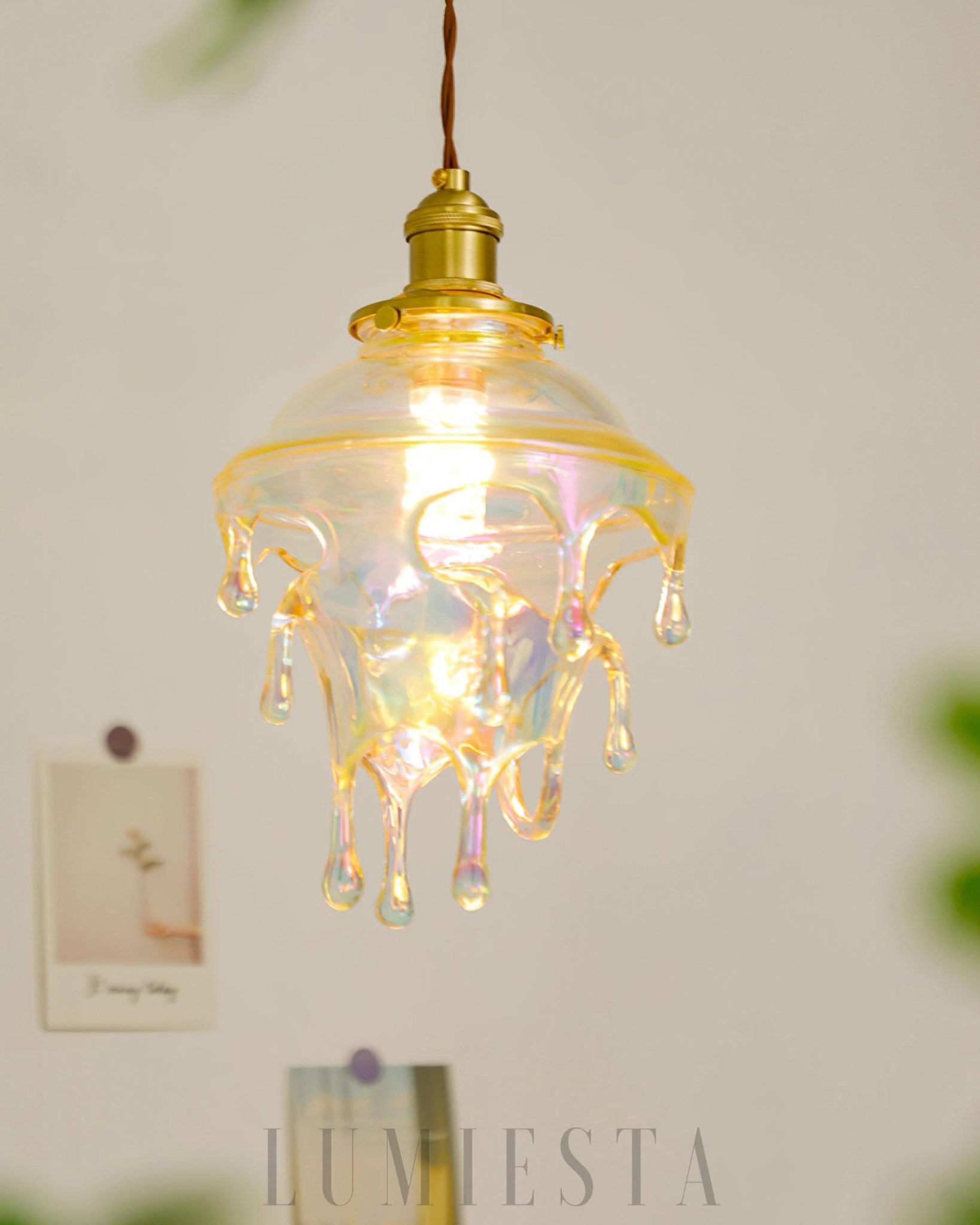 Water-drop-shaped pendant lamp with crystal and glass - Lumiesta