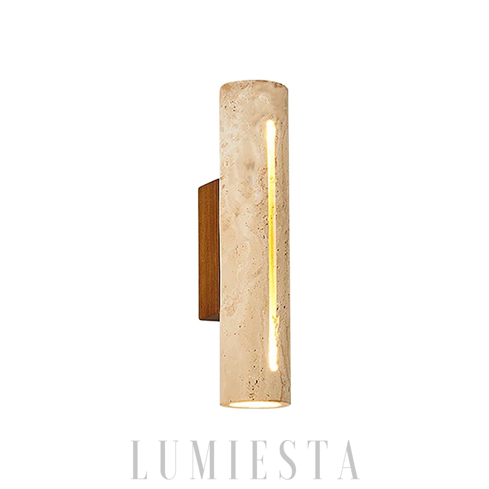 Timbuktu Travertine Wall Lamp Beige 28 cm, Wood Detail - Lumiesta